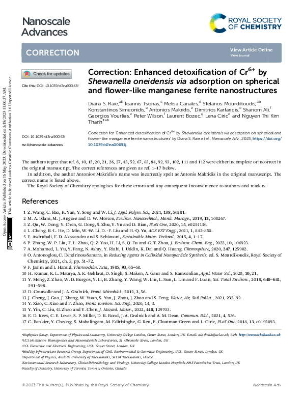 (PDF) Correction: Enhanced detoxification of Cr6+ by Shewanella oneidensis via adsorption on ...