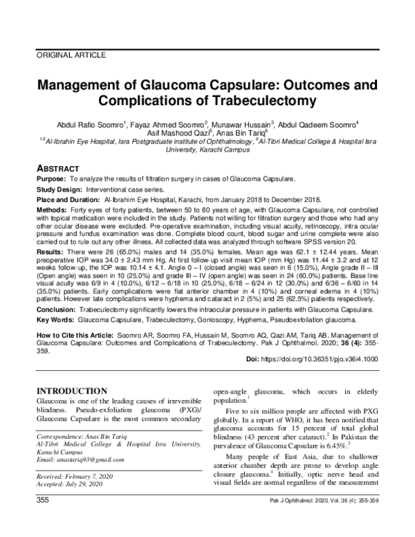 (PDF) Management of Glaucoma Capsulare: Outcomes and Complications of ...