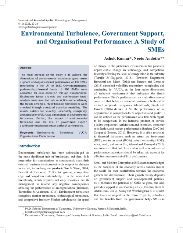 (PDF) Environmental Turbulence, Government Support, and Organisational ...