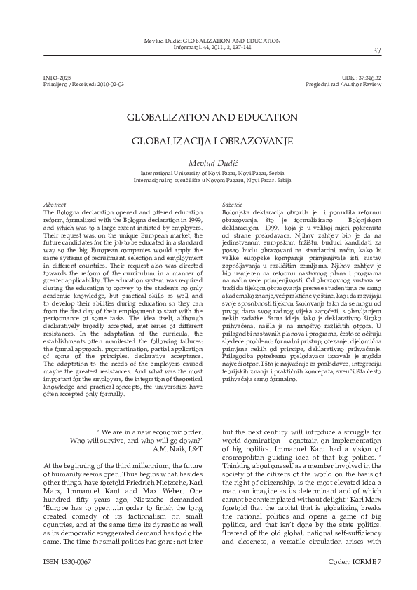 (PDF) Globalization and Education
