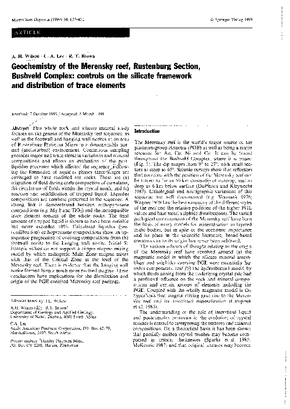 (PDF) Geochemistry of the Merensky reef, Rustenburg Section, Bushveld ...