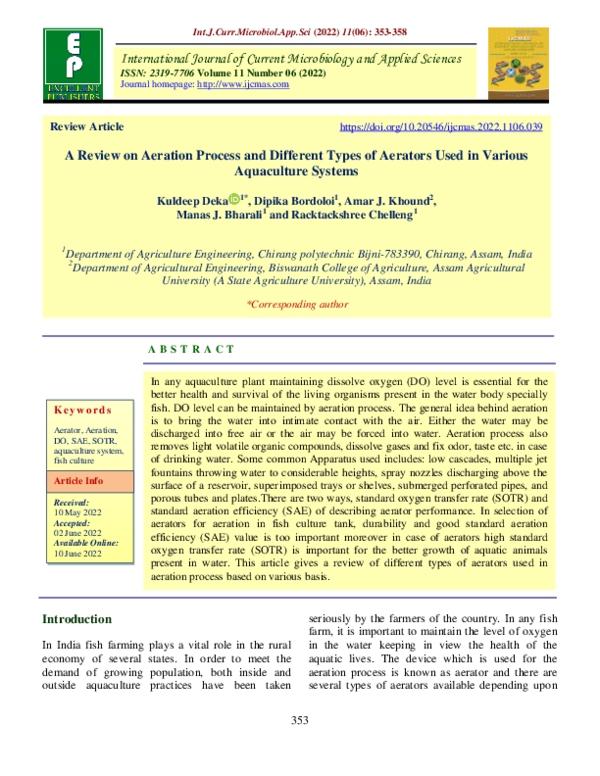 (PDF) A Review on Aeration Process and Different Types of Aerators Used ...