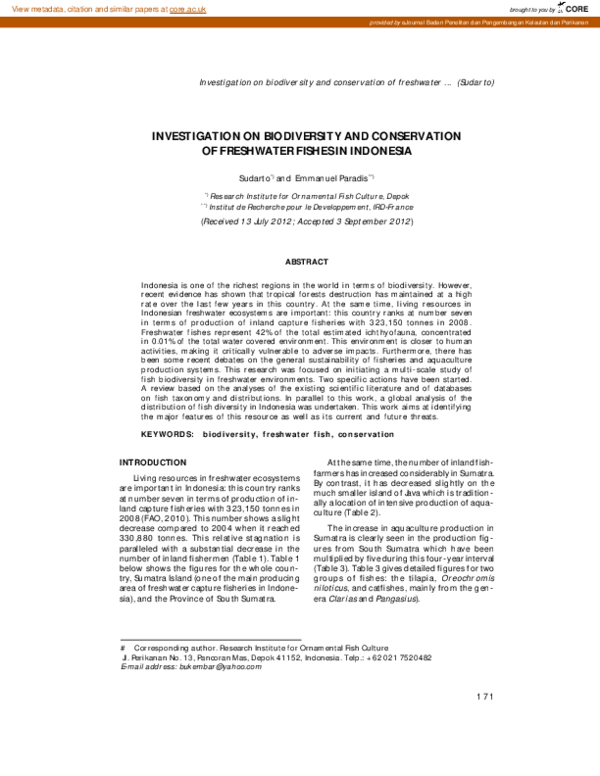 (PDF) Investigation on Biodiversity and Conservation of Freshwater ...