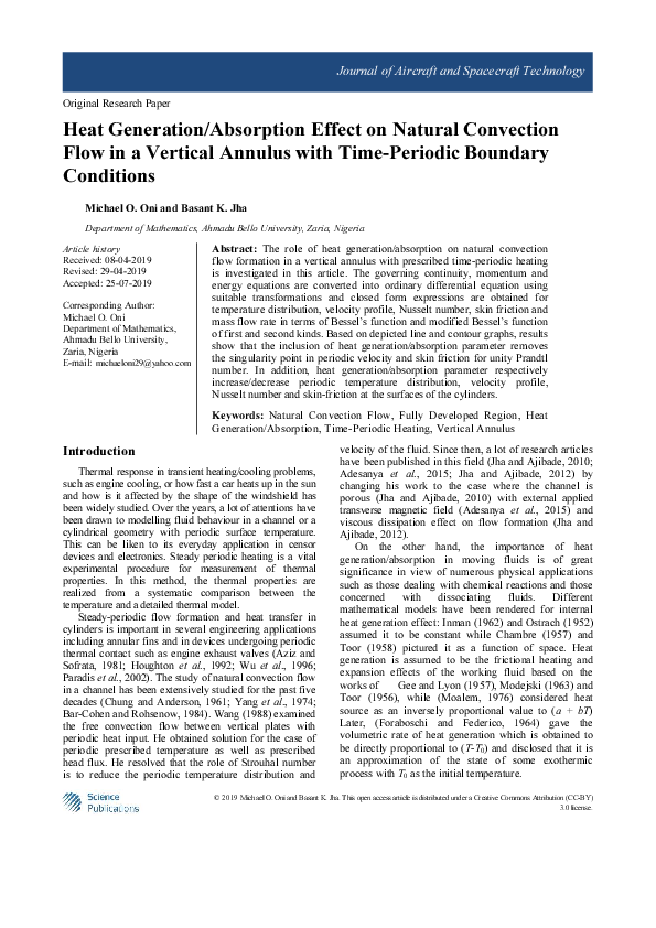 Pdf Heat Generation Absorption Effect On Natural Convection Flow In A Vertical Annulus With