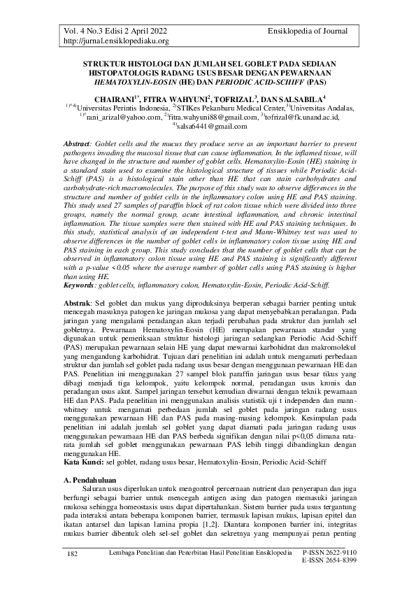 (PDF) Struktur Histologi Dan Jumlah Sel Goblet Pada Sediaan ...