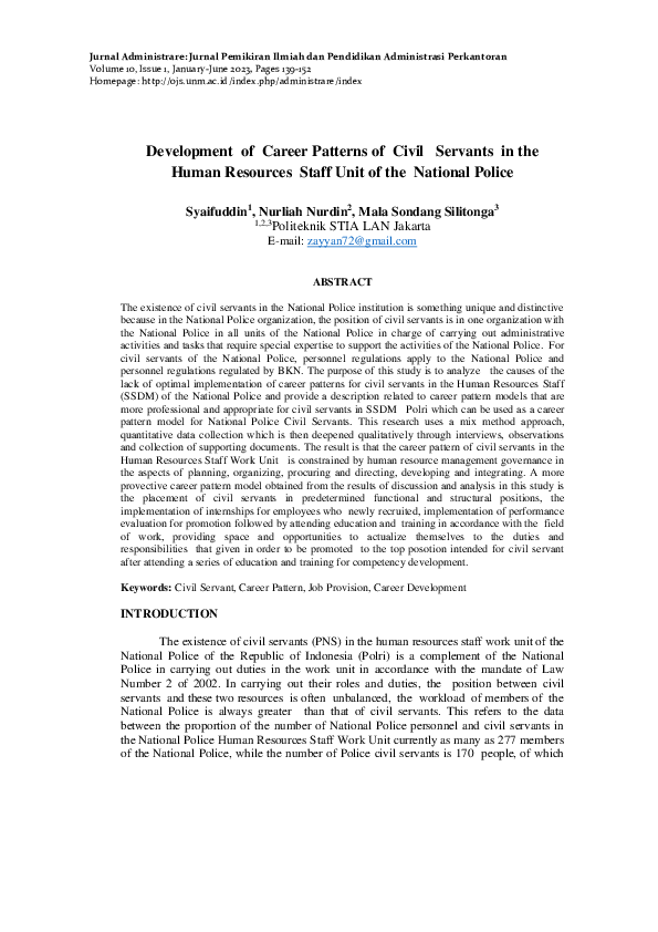 (PDF) Development of Career Patterns of Civil Servants in the Human ...