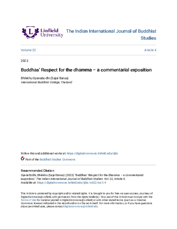 (PDF) Buddhas' Respect for the Dhamma - A Commentarial Exposition