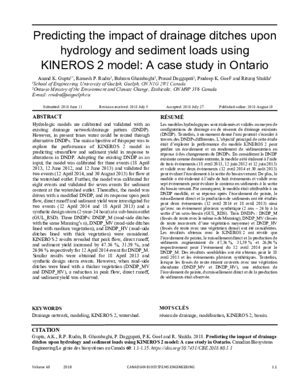 (PDF) Predicting the Impact of Drainage Ditches upon Hydrology and ...