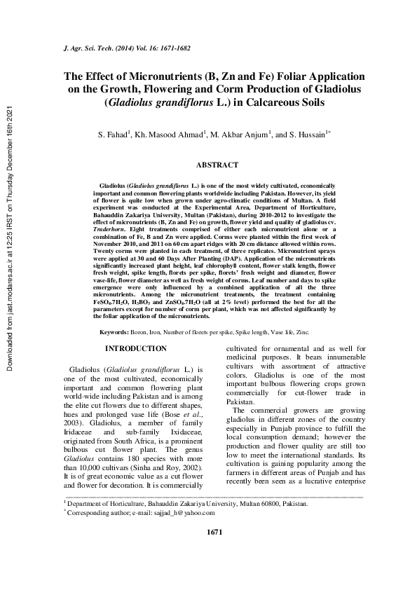 Pdf The Effect Of Micronutrients B Zn And Fe Foliar Application On