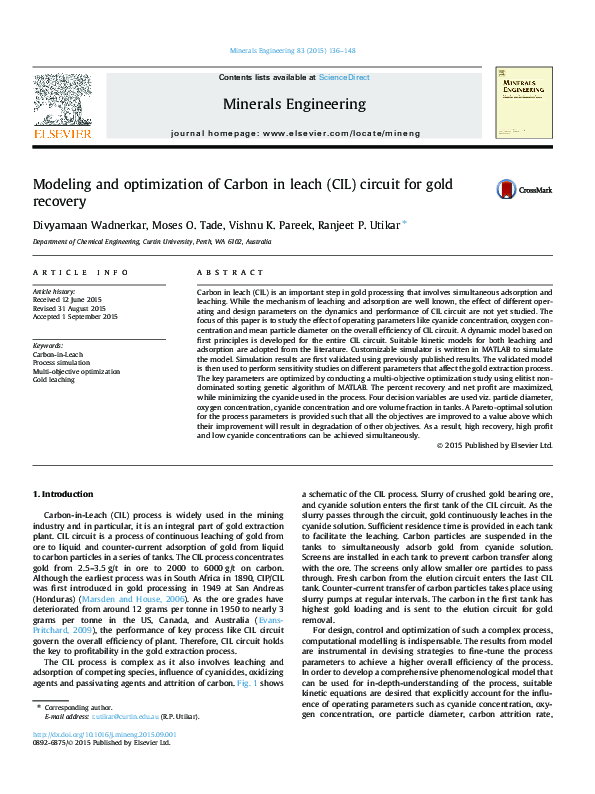 (PDF) Modeling and optimization of Carbon in leach (CIL) circuit for ...