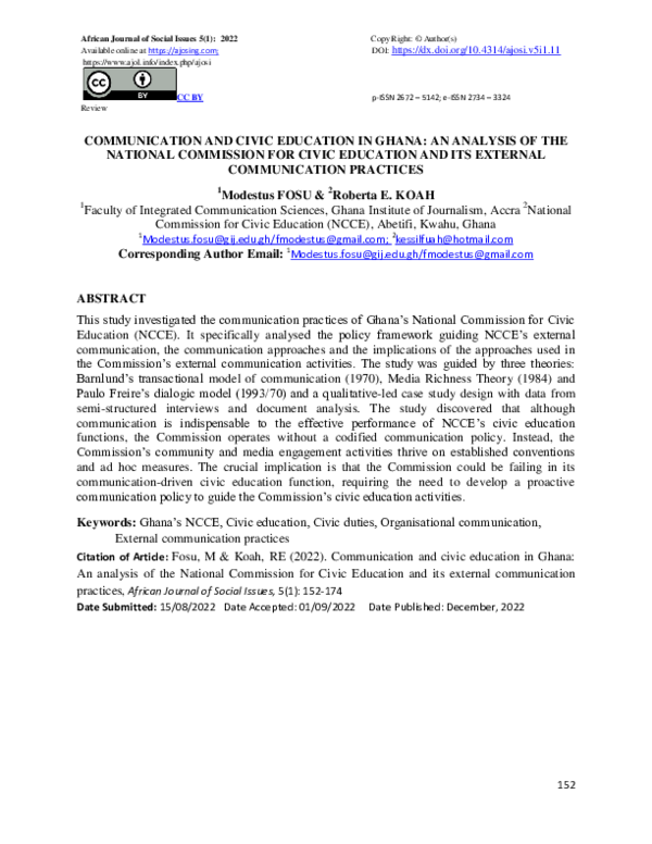 (PDF) Communication and civic education in Ghana: an analysis of the ...