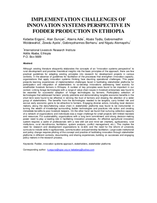 (PDF) Implementation challenges of innovation systems perspective in ...