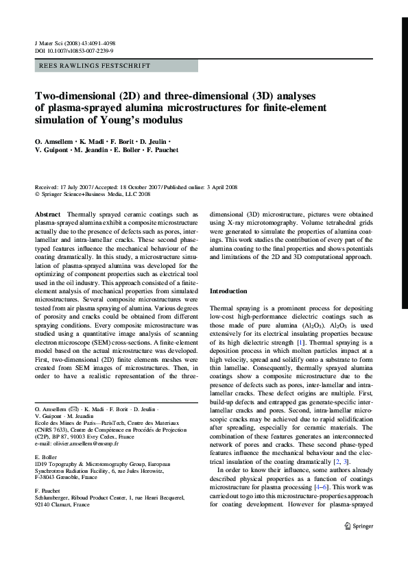 (PDF) Two-dimensional (2D) and three-dimensional (3D) analyses of plasma-sprayed alumina ...