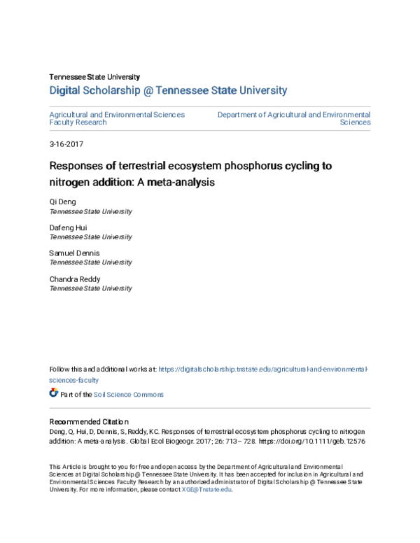 (PDF) Responses of terrestrial ecosystem phosphorus cycling to nitrogen ...