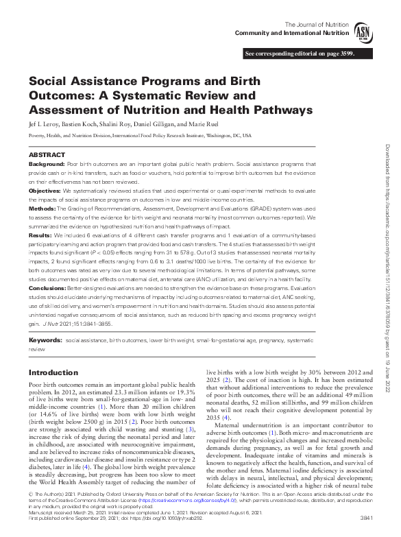 (PDF) Social Assistance Programs and Birth Outcomes: A Systematic ...