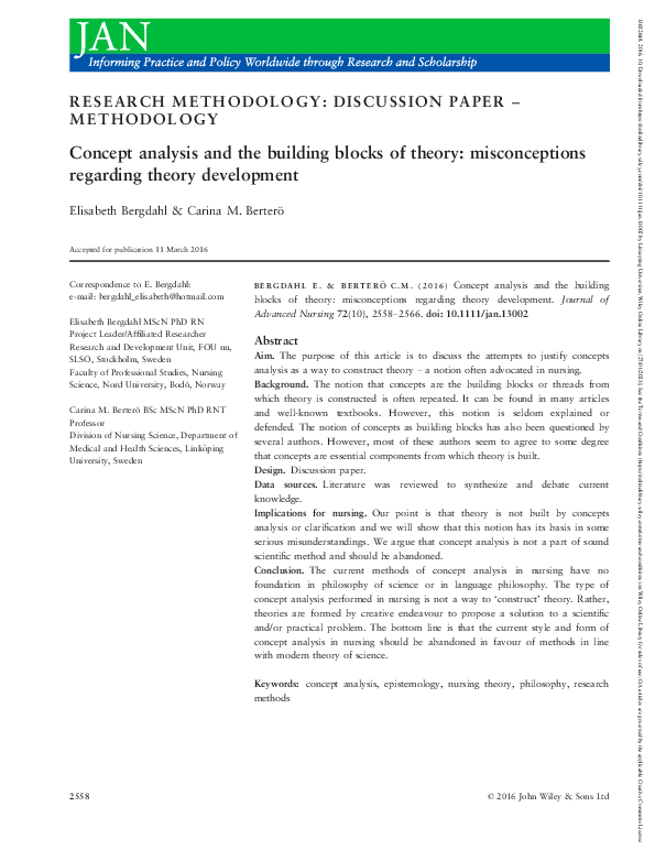(PDF) Concept analysis and the building blocks of theory ...