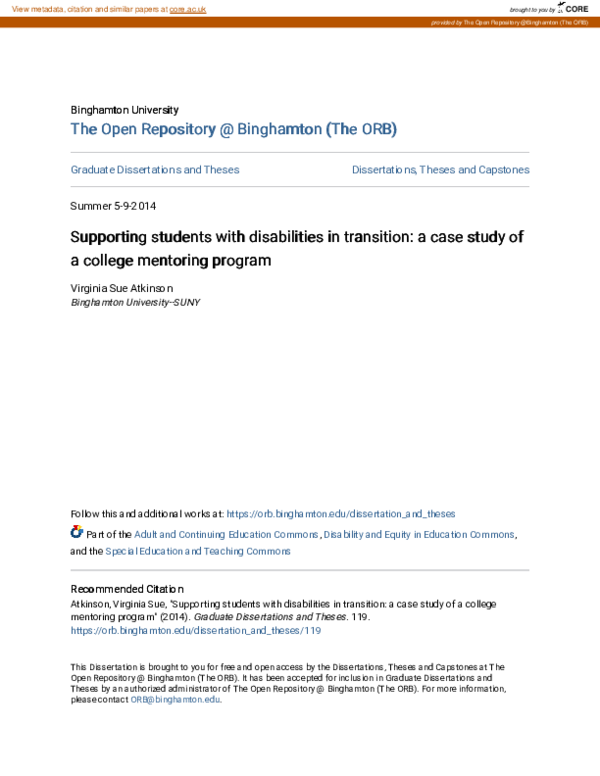 (PDF) Supporting Students with Disabilities in Transition: A Case Study ...