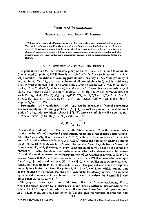 Pdf Restricted Permutations