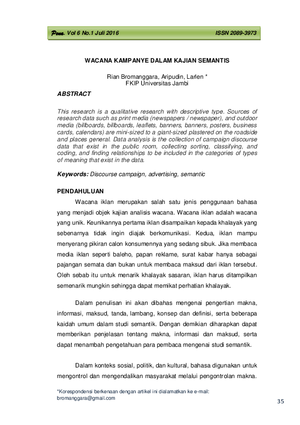(PDF) Wacana Kampanye Dalam Kajian Semantis