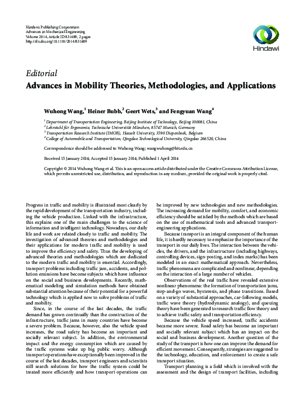 (PDF) Advances in Mobility Theories, Methodologies, and Applications