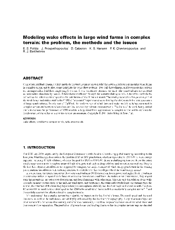 (PDF) Modeling wake effects in large wind farms in complex terrain: the problem, the methods and ...