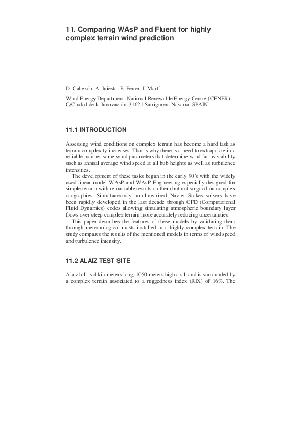 (PDF) Comparing WAsP and Fluent for Highly Complex Terrain Wind Prediction