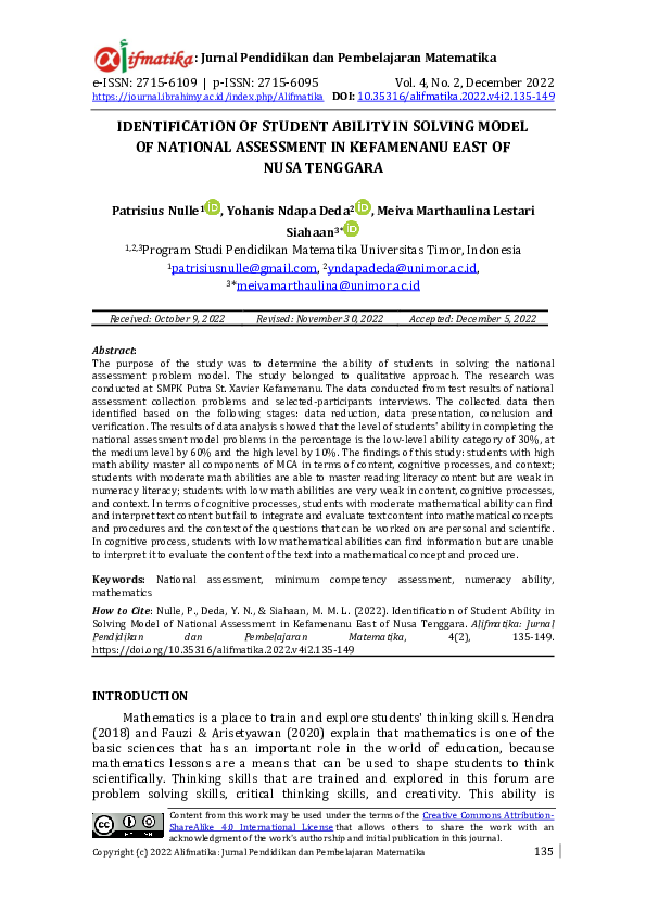 (PDF) Identification of Student Ability in Solving Model of National Assessment in Kefamenanu ...