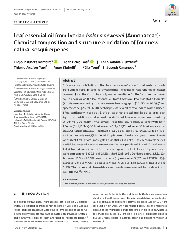 (PDF) Leaf essential oil from Ivorian Isolona dewevrei (Annonaceae ...