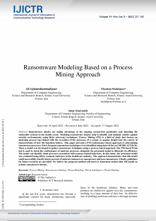 (PDF) Ransomware Modeling Based on a Process Mining Approach