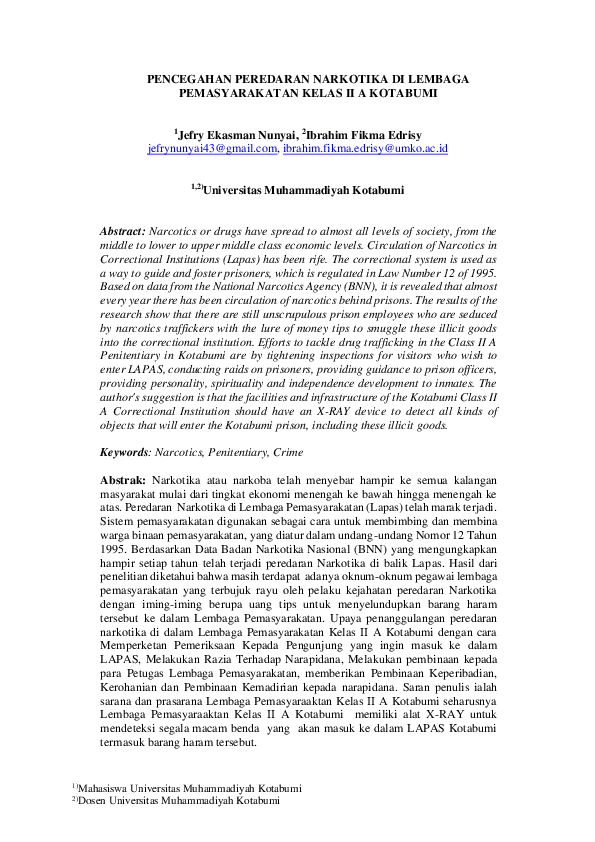 (PDF) Pencegahan Peredaran Narkotika DI Lembaga Pemasyarakatan Kelas II a Kotabumi