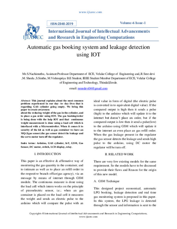 (PDF) Automatic gas booking system and leakage detection using IOT