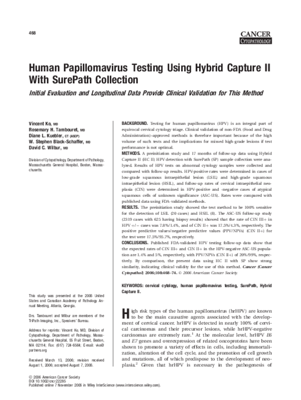 (PDF) Human papillomavirus testing using hybrid capture II with ...