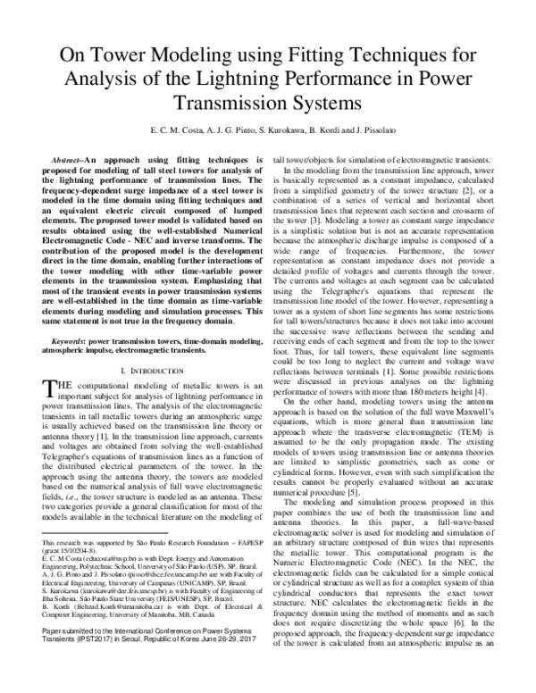 (PDF) On Tower Modeling using Fitting Techniques for Analysis of the Lightning Performance in ...