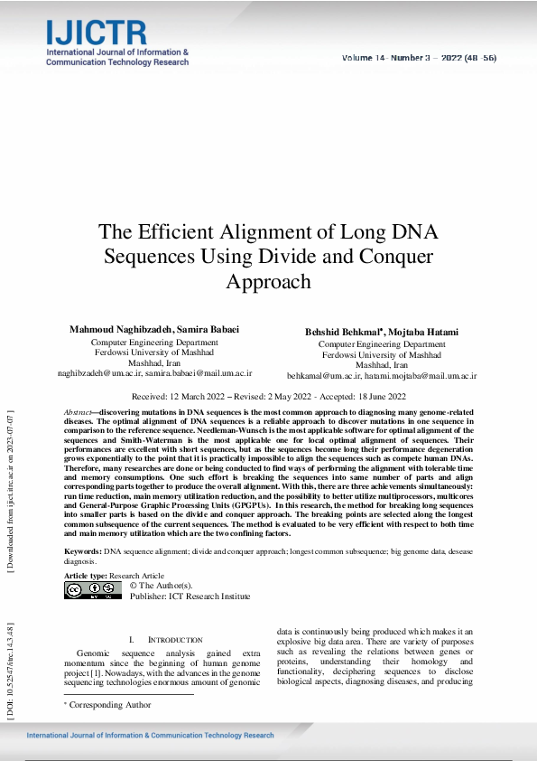 (PDF) The Eficient Alignment of Long DNA Sequences Using Divide and ...