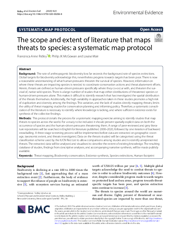 (PDF) The scope and extent of literature that maps threats to species ...