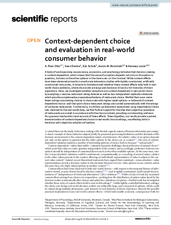 (PDF) Context-dependent choice and evaluation in real-world consumer behavior