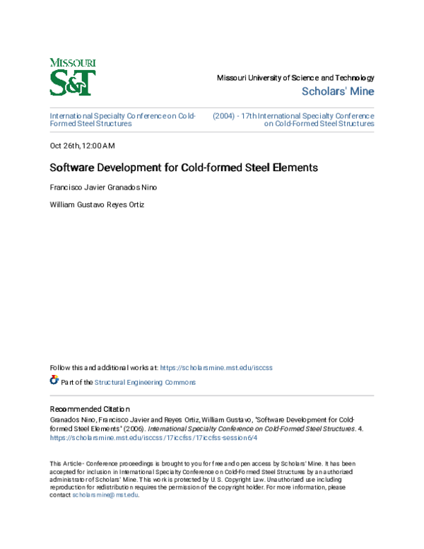 (PDF) Software Development for Cold-formed Steel Elements