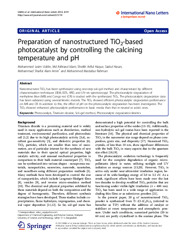 (PDF) Preparation of nanostructured TiO2-based photocatalyst by ...