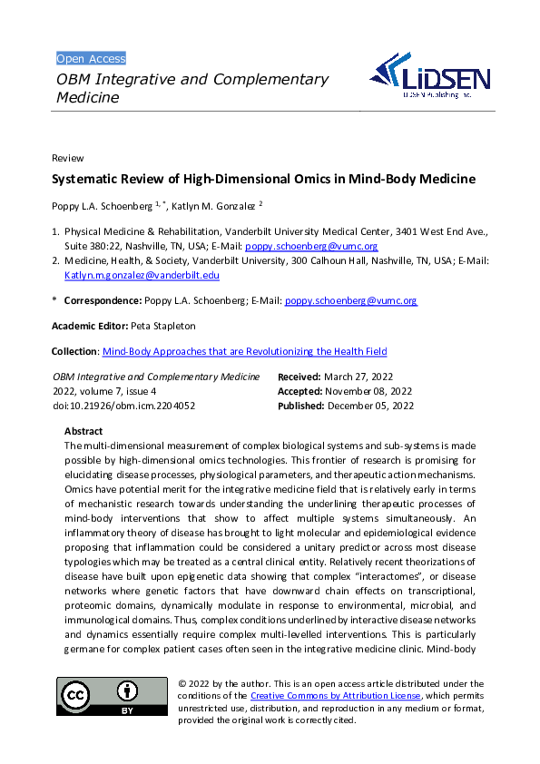 (PDF) Systematic Review of High-Dimensional Omics in Mind-Body Medicine