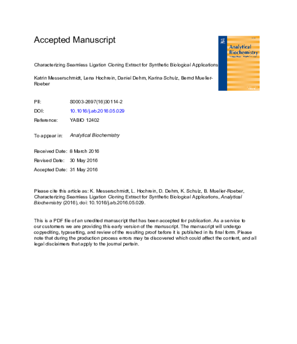(PDF) Characterizing seamless ligation cloning extract for synthetic ...