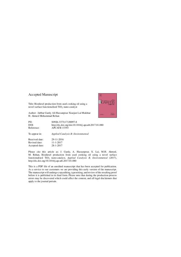 (PDF) Biodiesel production from used cooking oil using controlled ...