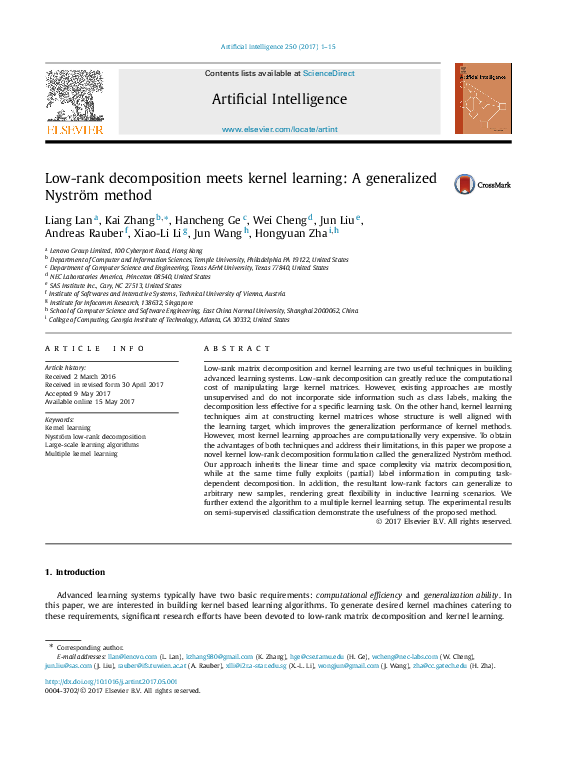 (PDF) Low-rank decomposition meets kernel learning: A generalized Nyström method