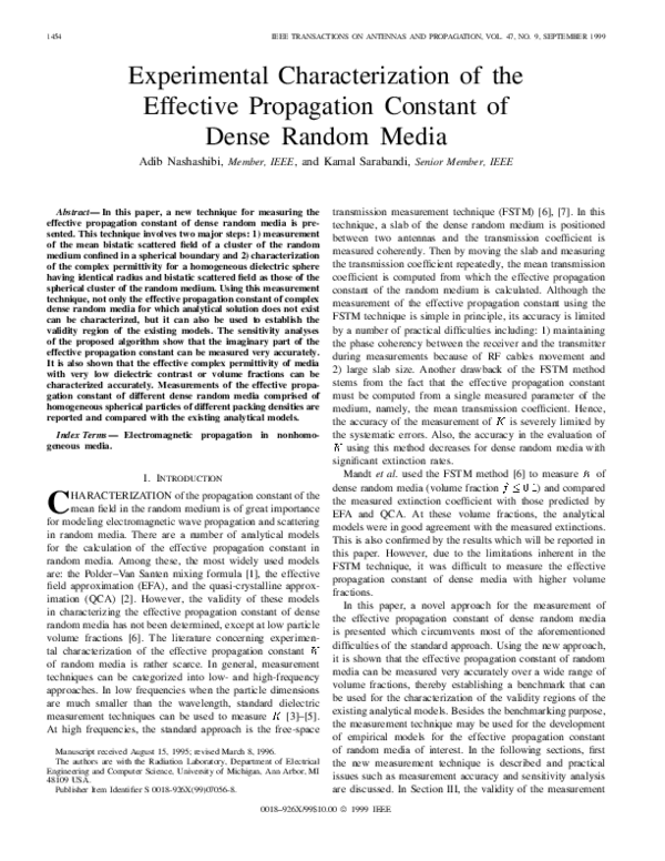 (PDF) Experimental characterization of the effective propagation constant of dense random media