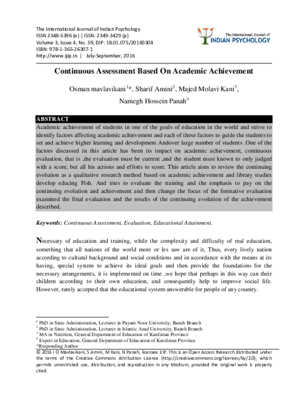 (PDF) Continuous Assessment Based On Academic Achievement