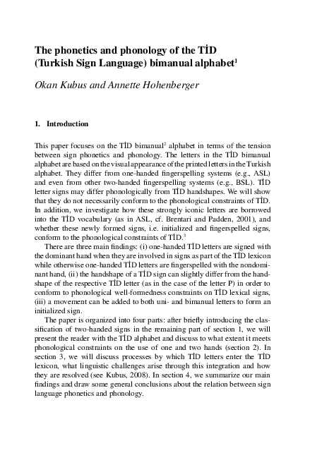 (PDF) The phonetics and phonology of the TİD (Turkish Sign Language ...