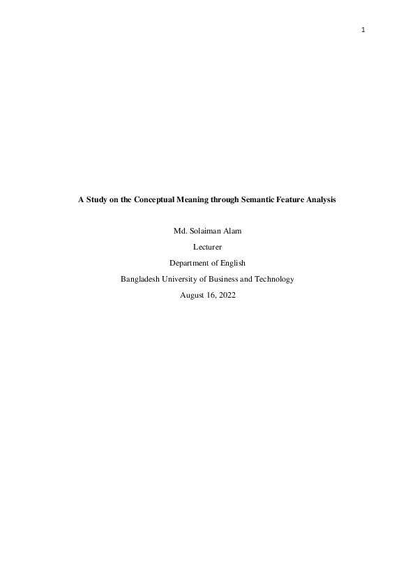 (PDF) A Study on the Conceptual Meaning through Semantic Feature Analysis