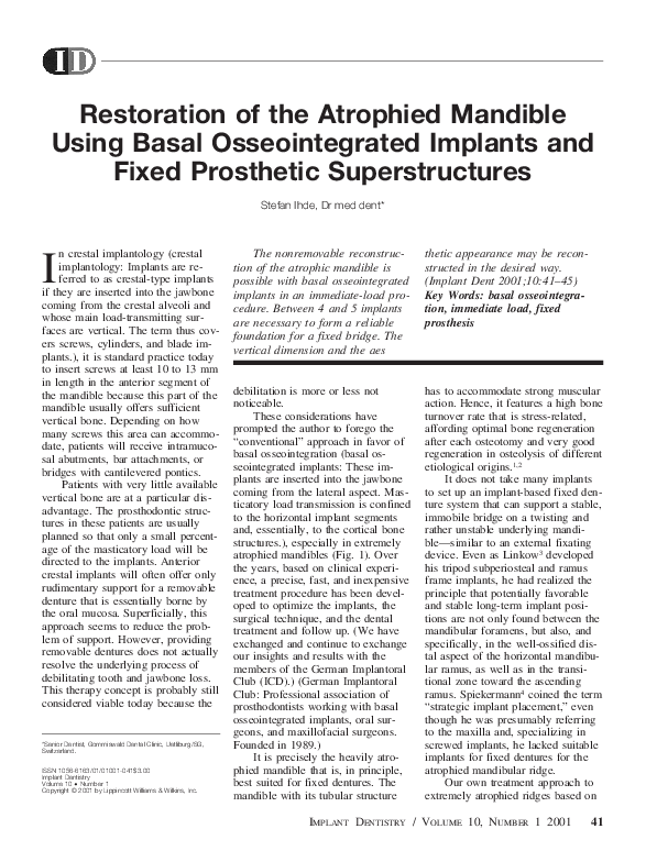(PDF) Restoration of the Atrophied Mandible Using Basal Osseointegrated ...