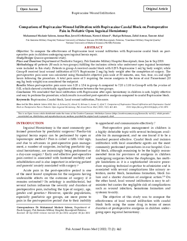 (PDF) Comparison of Bupivacaine Wound Infiltration with Bupivacaine ...