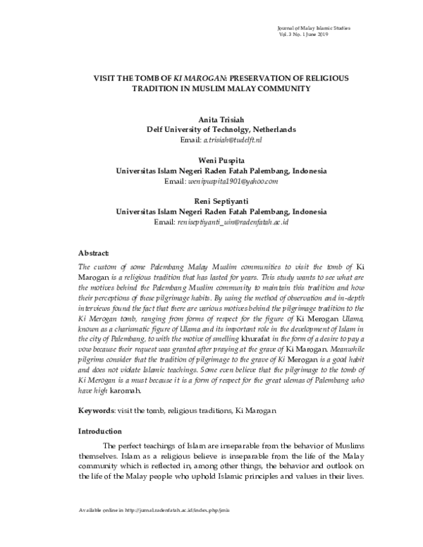 (PDF) Visit the Tomb of Ki Marogan: Preservation of Religious Tradition ...