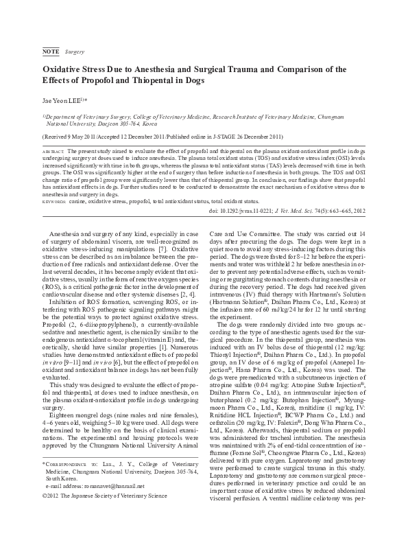 (PDF) Oxidative Stress Due to Anesthesia and Surgical Trauma and ...
